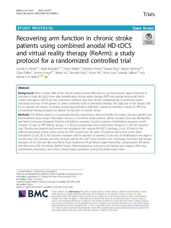 (PDF) Recovering arm function in chronic stroke patients using combined ... (PDF) Recovering arm function in chronic stroke patients using combined ...