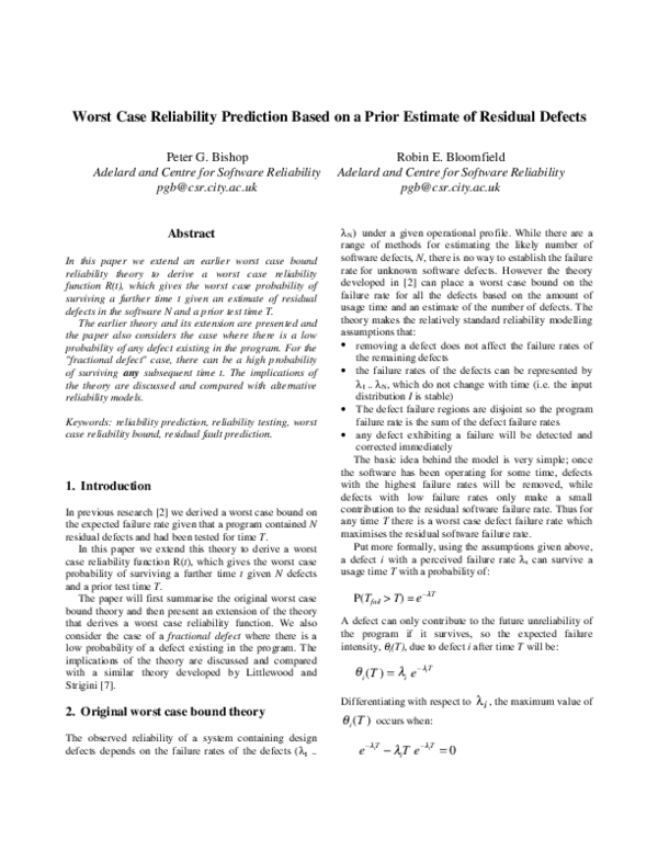 (PDF) Worst Case Reliability Prediction Based on a Prior Estimate of Residual Defects