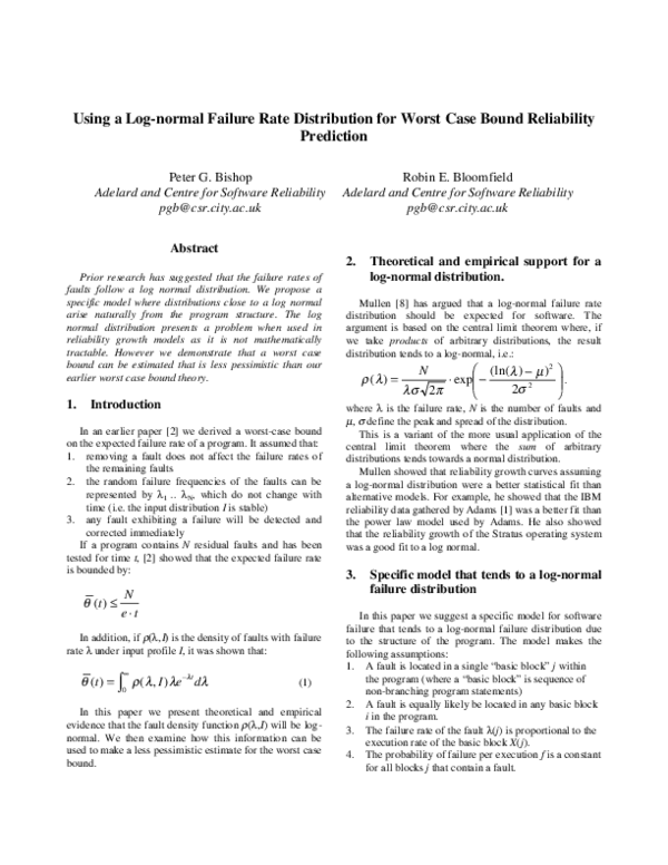 (PDF) Using a Log-Normal Failure Rate Distribution for Worst Case Bound Reliability Prediction