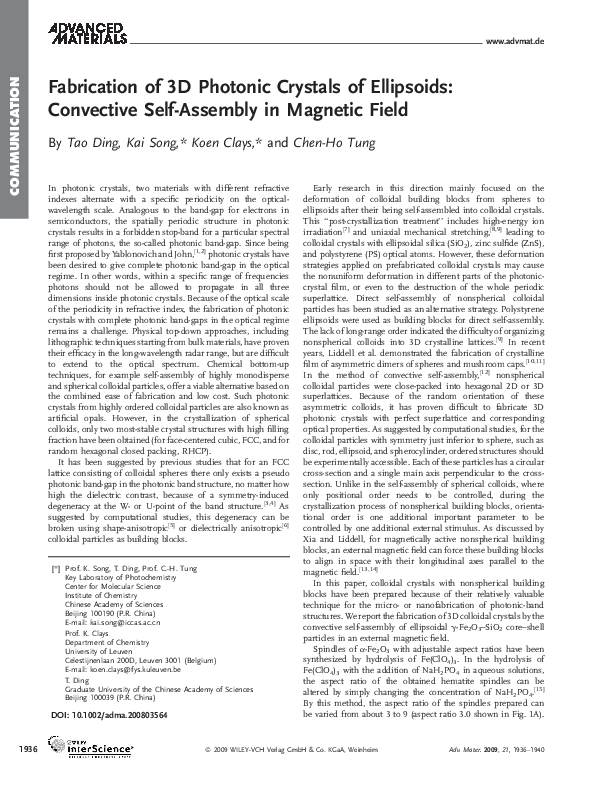 (PDF) Fabrication of 3D Photonic Crystals of Ellipsoids: Convective Self-Assembly in Magnetic Field