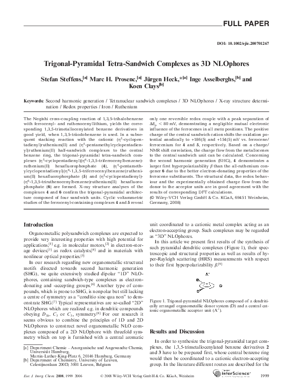 (PDF) Trigonal-Pyramidal Tetra-Sandwich Complexes as 3D NLOphores