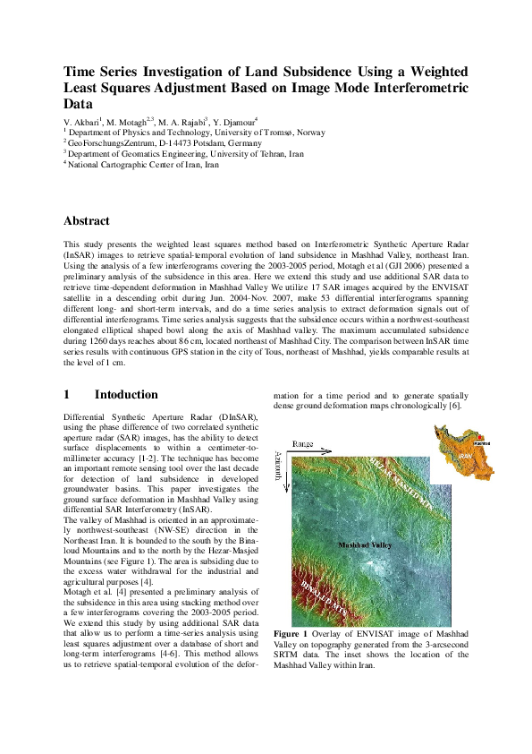 (PDF) Time Series Investigation of Land Subsidence Using a Weighted Least Squares Adjustment ...