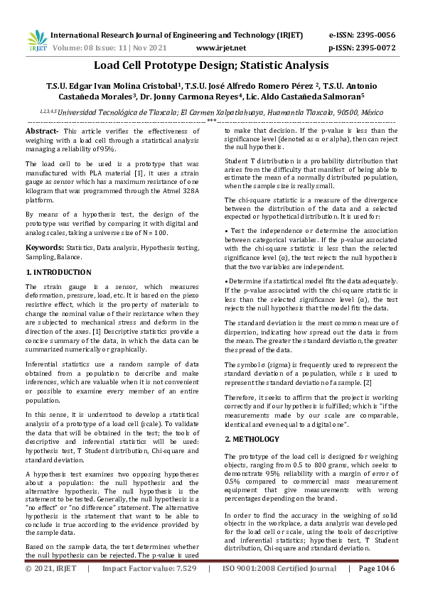 Pdf Irjet Load Cell Prototype Design Statistic Analysis
