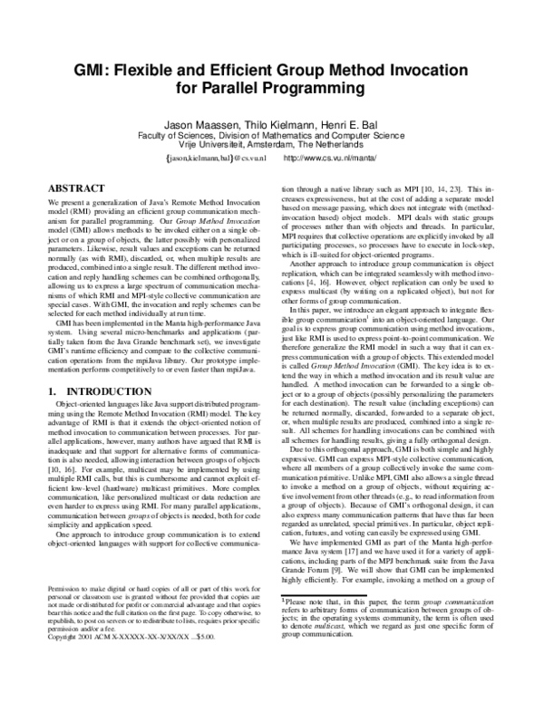 (PDF) GMI: Flexible and efficient group method invocation for parallel programming