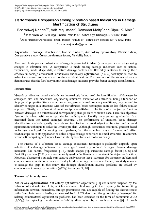 (PDF) Performance Comparison among Vibration Based Indicators in Damage Identification of Structures