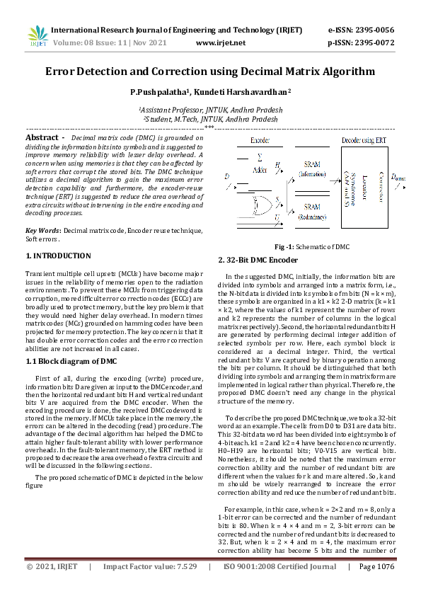 (PDF) IRJET- Error Detection and Correction using Decimal Matrix Algorithm