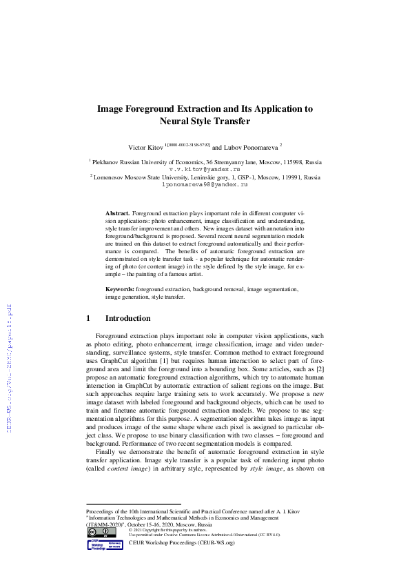 (PDF) Automatic Foreground Extraction for Neural Style Transfer