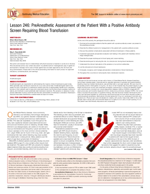 (PDF) PreAnesthetic Assessment of the Patient With a Positive Antibody ...