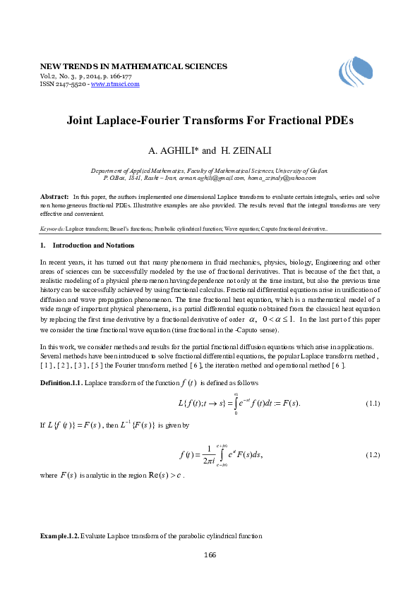(PDF) Joint Laplace-Fourier Transforms For Fractional PDEs