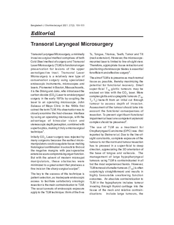 (PDF) Transoral Laryngeal Microsurgery
