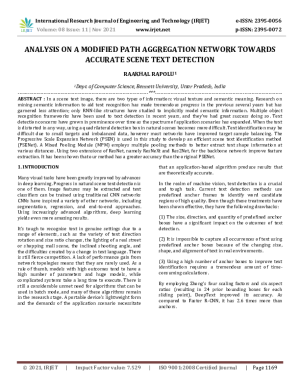 (PDF) IRJET- ANALYSIS ON A MODIFIED PATH AGGREGATION NETWORK TOWARDS ...