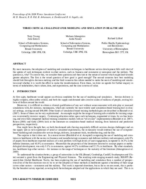 (PDF) Three critical challenges for modeling and simulation in healthcare
