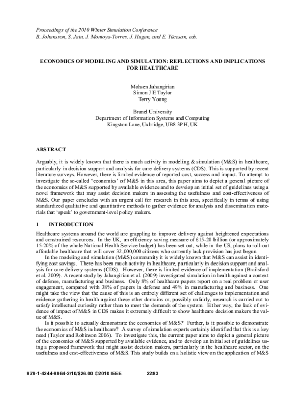 (PDF) Economics of Modeling and Simulation: Reflections and ...