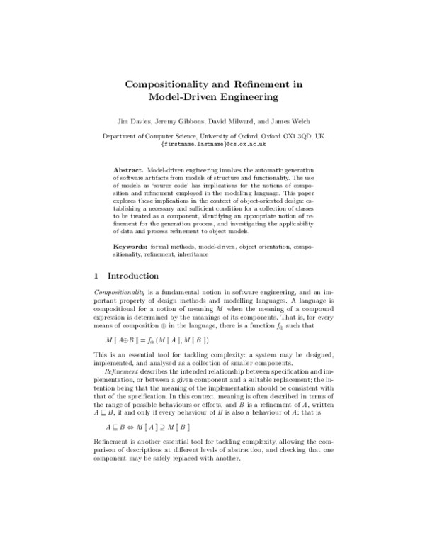 (PDF) Compositionality and Refinement in Model-Driven Engineering