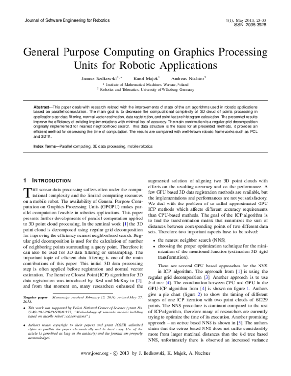 (PDF) General Purpose Computing on Graphics Processing Units for Robotic Applications