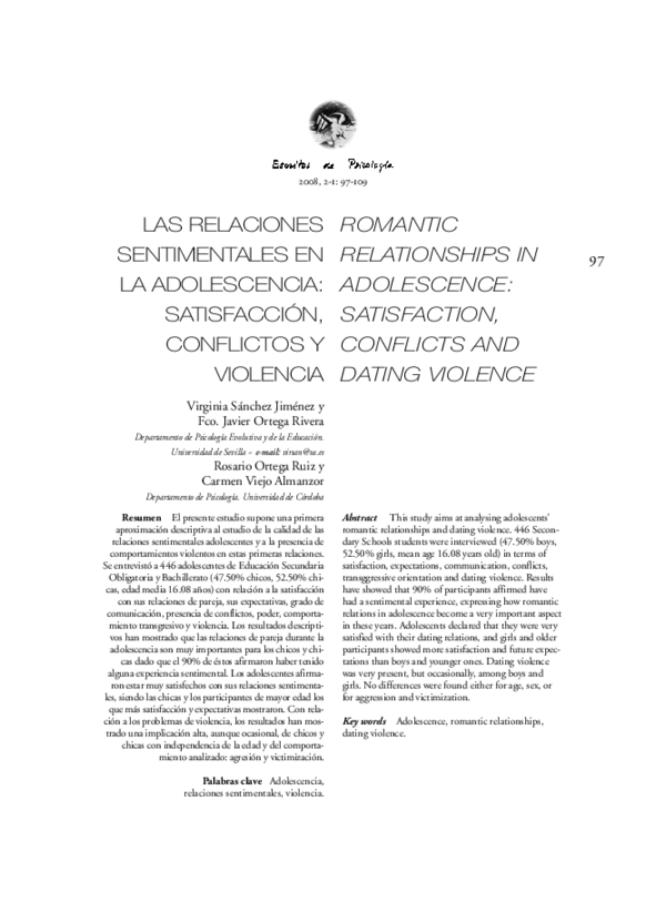 (PDF) Romantic relationships in Adolescence: satisfaction, conflicts and dating violence. // Las ...