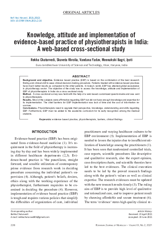 (PDF) Knowledge, Attitude and Implementation of Evidence-Based Practice of Physiotherapists in ...