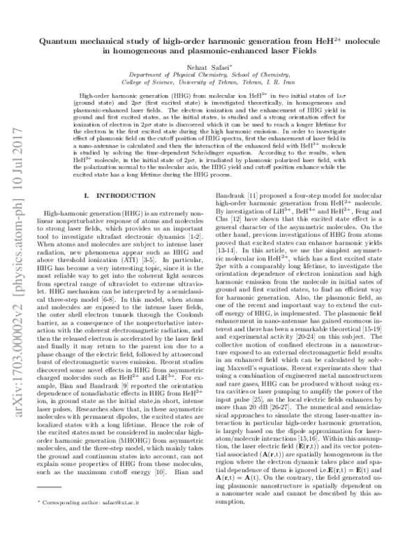 (PDF) Quantum mechanical study of high-order harmonic generation from ...