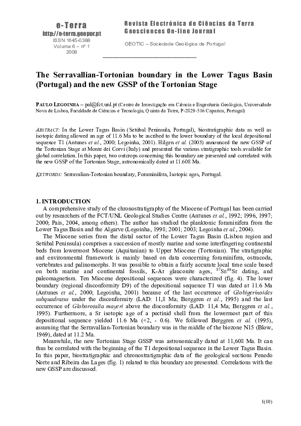 (PDF) The Serravallian-Tortonian boundary in the lower Tagus Basin ...