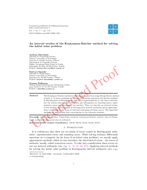 (PDF) An interval version of the Kuntzmann-Butcher method for solving the initial value problem