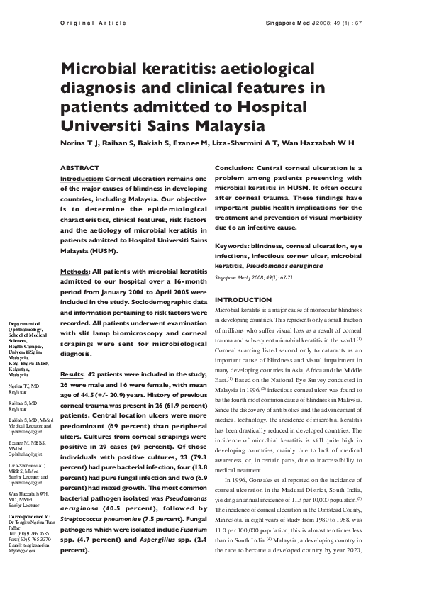 (PDF) Microbial keratitis: aetiological diagnosis and clinical features in patients admitted to ...