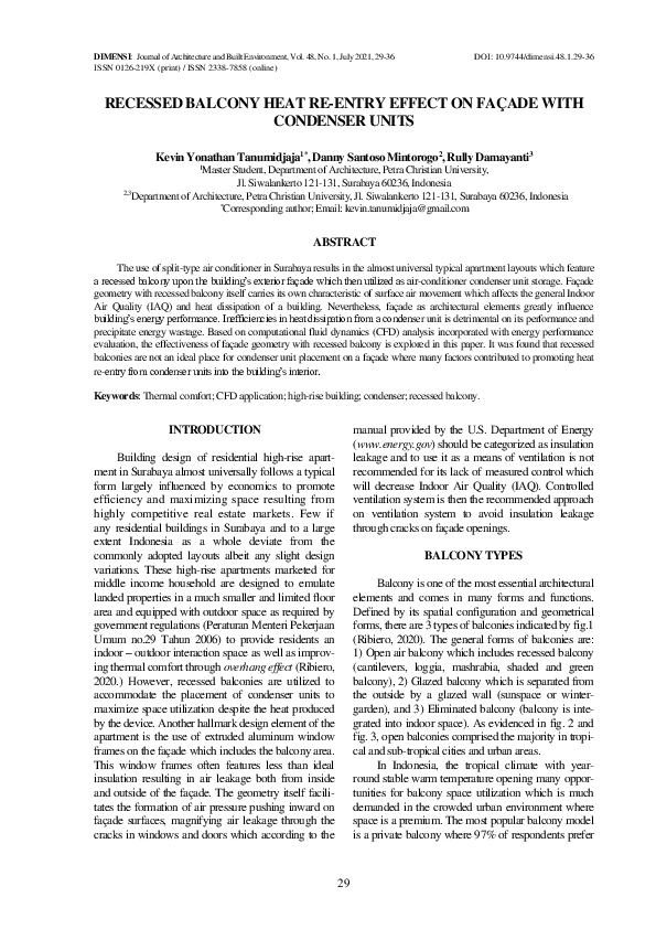 (PDF) Recessed Balcony Heat Re-Entry Effect on Façade with Condenser Units
