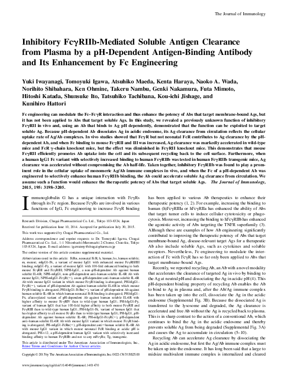 (PDF) Inhibitory FcγRIIb-Mediated Soluble Antigen Clearance from Plasma ...