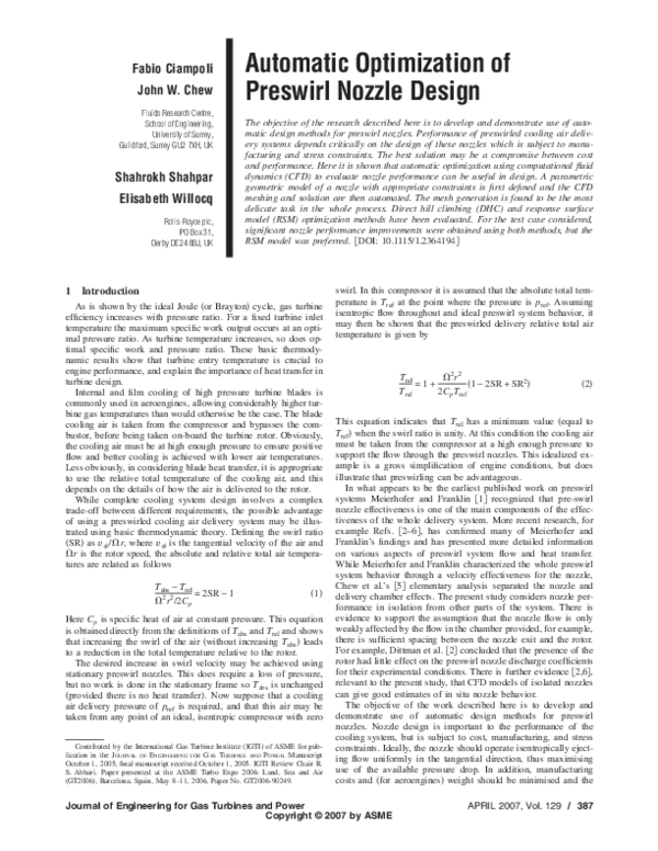 (PDF) Automatic Optimization of Preswirl Nozzle Design | shahrokh shahpar - Academia.edu