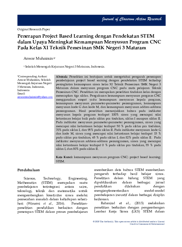 (PDF) Penerapan Project Based Learning dengan Pendekatan STEM dalam Upaya Meningkat Kemampuan ...