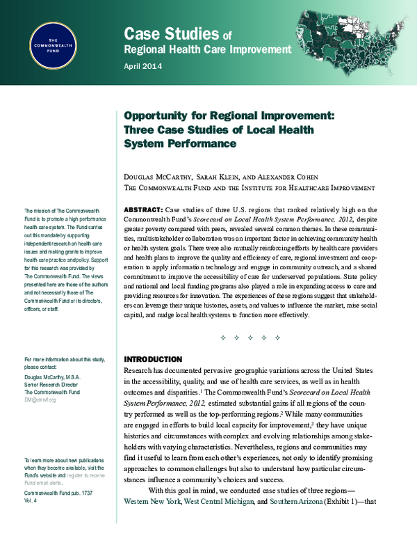 (PDF) Opportunity for Regional Improvement: Three Case Studies of Local ...