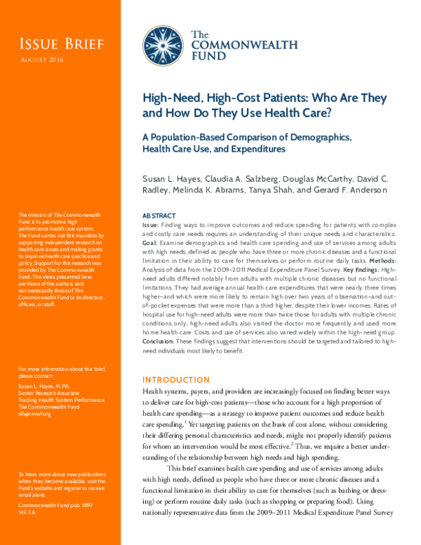 (PDF) High-Need, High-Cost Patients: Who Are They and How Do They Use ...