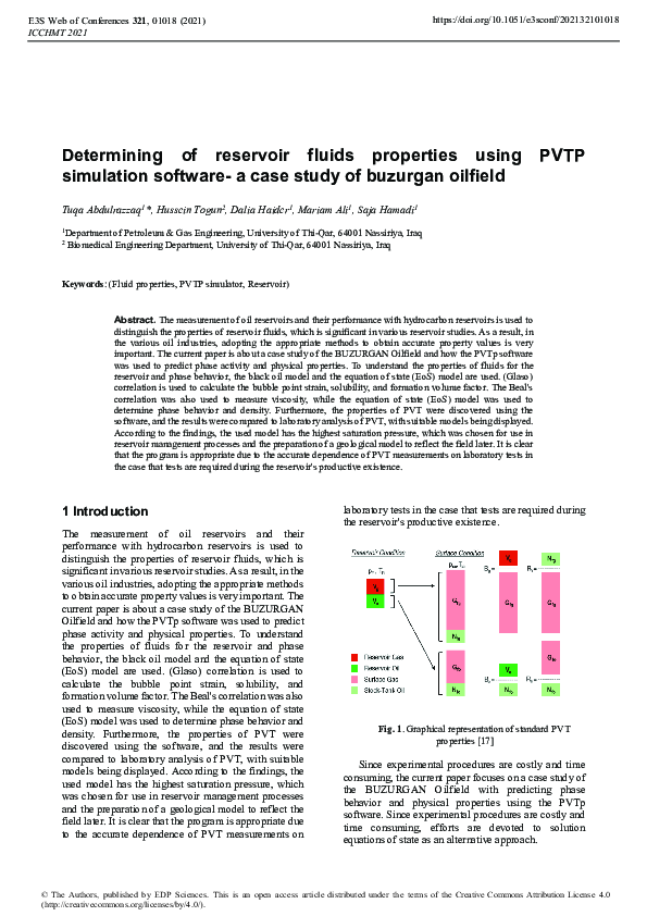 (PDF) Determining of reservoir fluids properties using PVTP simulation ...