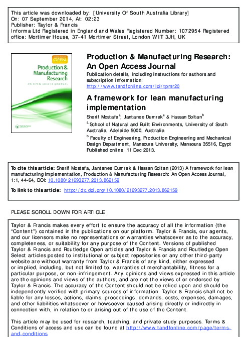 (PDF) A framework for lean manufacturing implementation