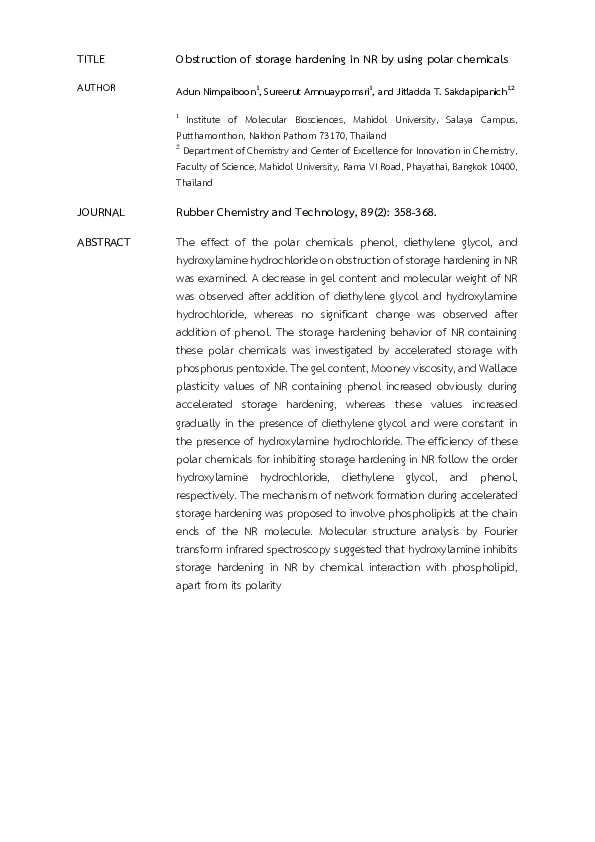 (PDF) Obstruction of Storage Hardening in NR by Using Polar Chemicals