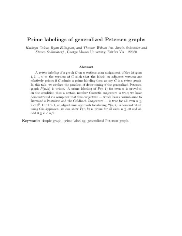 (PDF) Prime labelings of generalized Petersen graphs