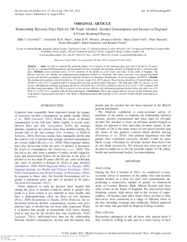 (PDF) Relationship Between Price Paid for Off-Trade Alcohol, Alcohol ...