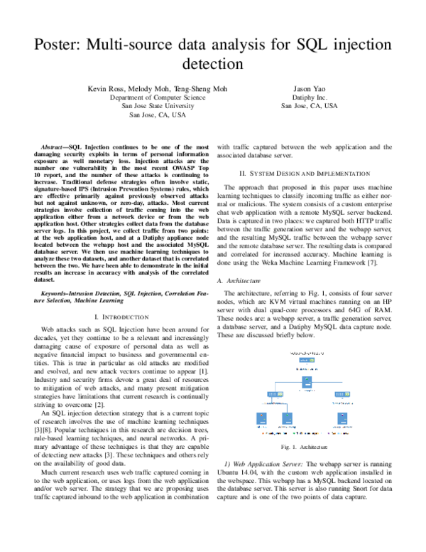 (PDF) Poster : Multi-source data analysis for SQL injection detection