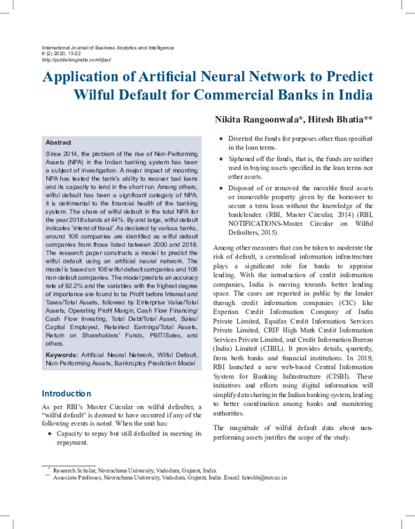 (PDF) Application of Artificial Neural Network to Predict Wilful ...