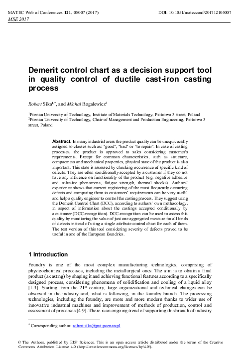 Pdf Demerit Control Chart As A Decision Support Tool In Quality