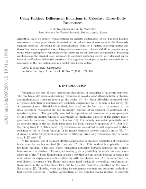 (PDF) Using Faddeev differential equations to calculate three-body resonances