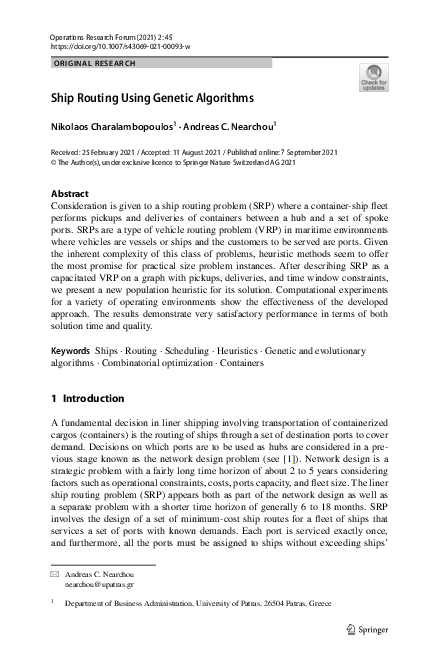 (PDF) Ship Routing Using Genetic Algorithms