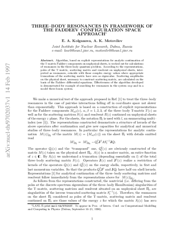 (PDF) Three-body resonances in framework of the Faddeev configuration ...