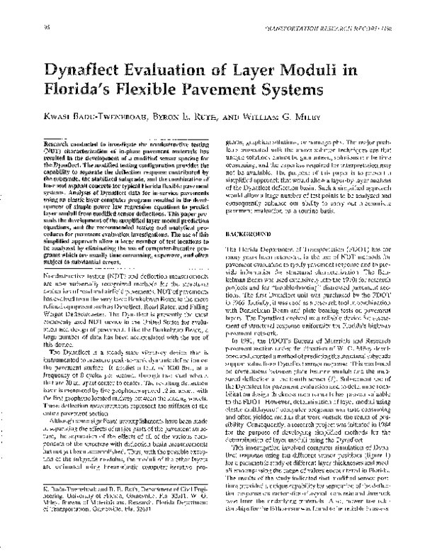 (PDF) Dynaflect Evaluation of Layer Moduli in Florida's Flexible Pavement Systems