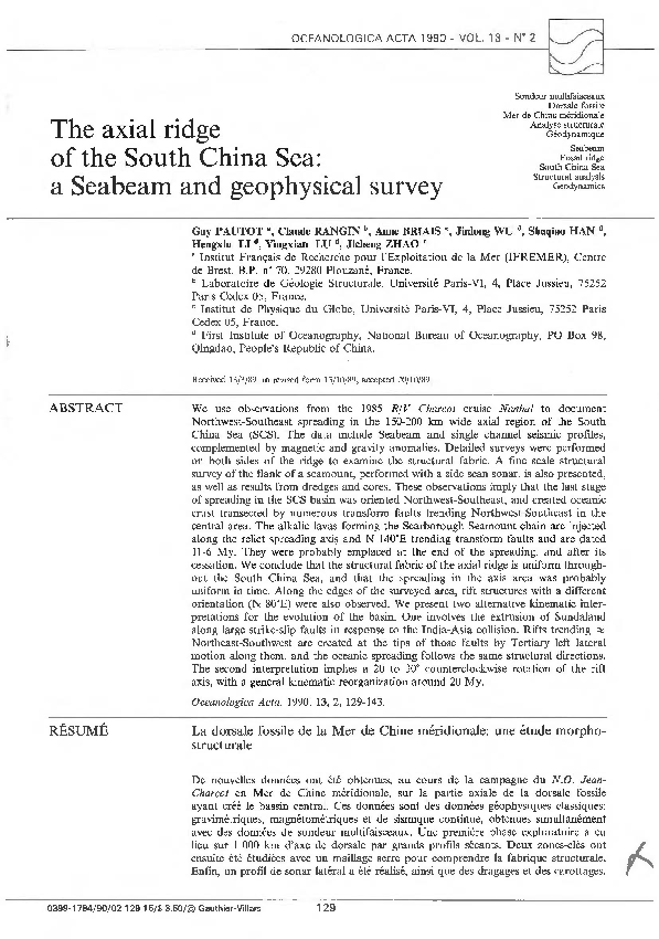 (PDF) The axial ridge of the south china sea - a seabeam and ...