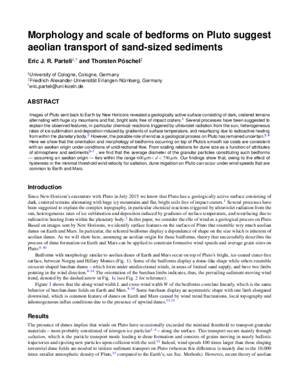 (PDF) Morphology and scale of bedforms on Pluto suggest aeolian ...