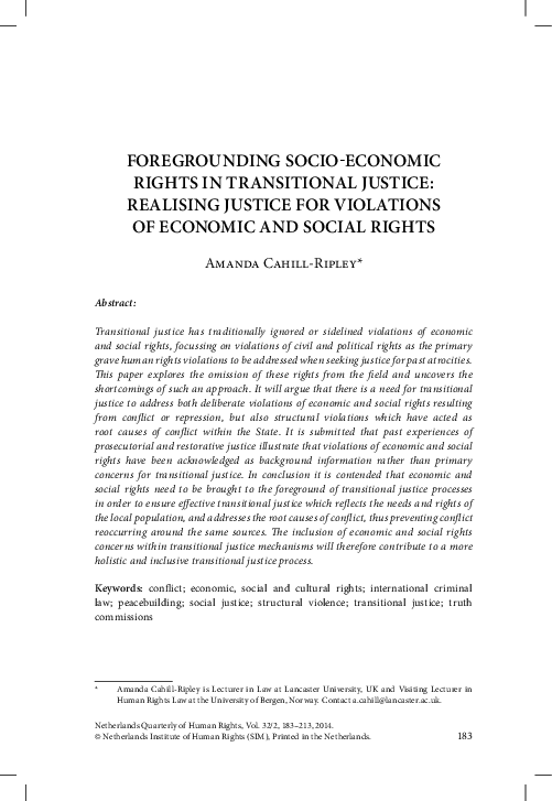 (PDF) Foregrounding Socioeconomic Rights in Transitional Justice ...