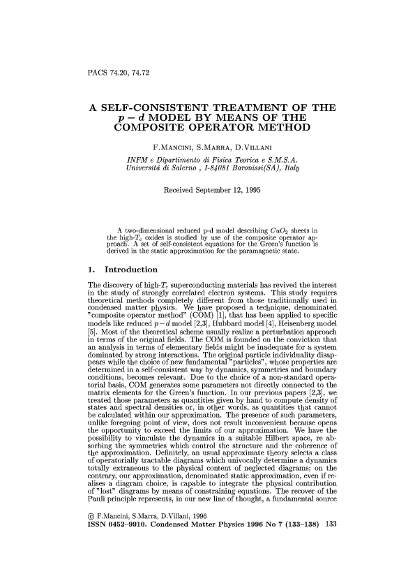 (PDF) A Self-Consistent Treatment of the p-d Model by Means of the Composite Operator Method