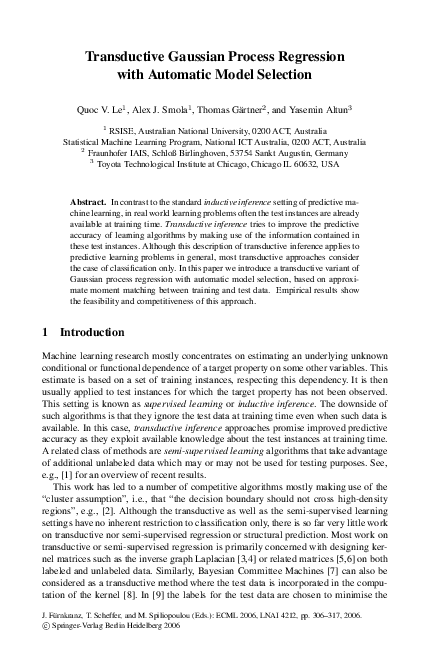 Pdf Transductive Gaussian Process Regression With Automatic Model Selection