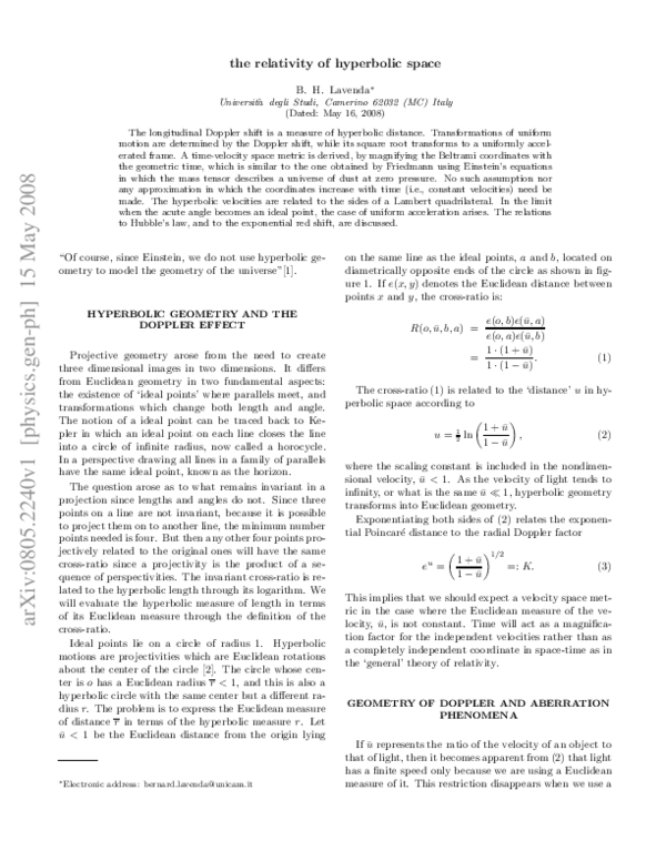 (PDF) The relativity of hyperbolic space
