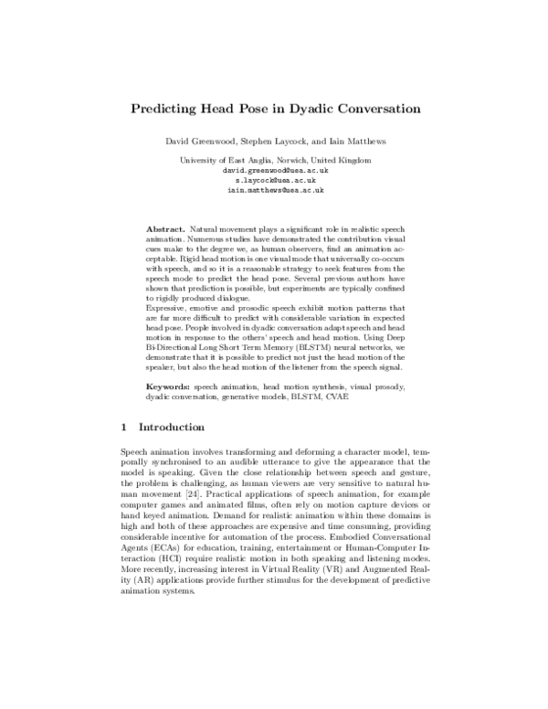(PDF) Predicting Head Pose in Dyadic Conversation